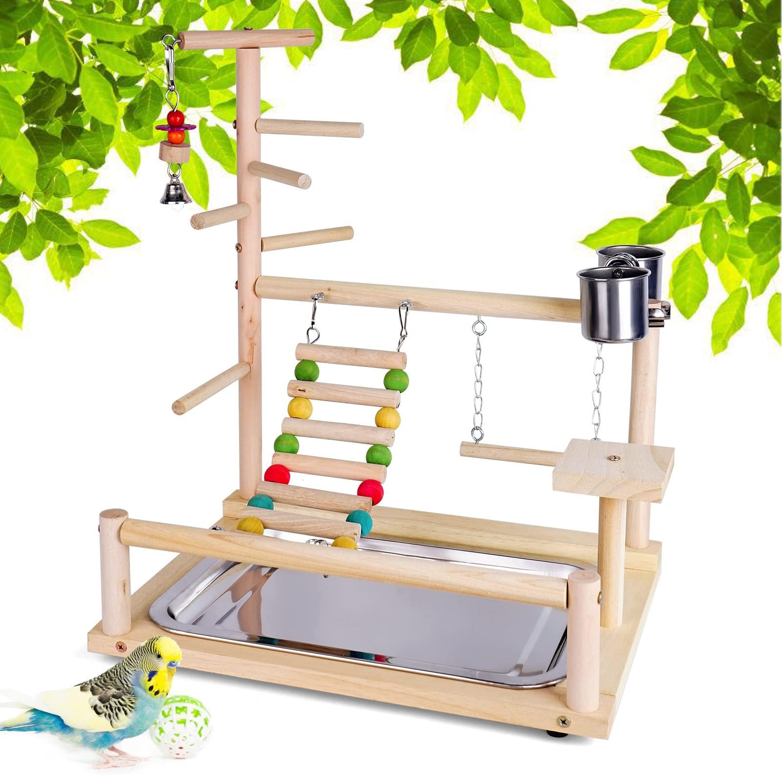 RoseFlower Parrots Bird Playground, Natural Wood Bird Perch Playground ...