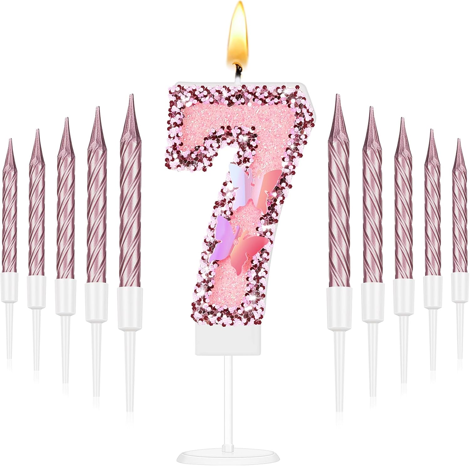 Amazon.com: Amylove 7 Birthday Candle Pink Glitter Birthday Candles for ...
