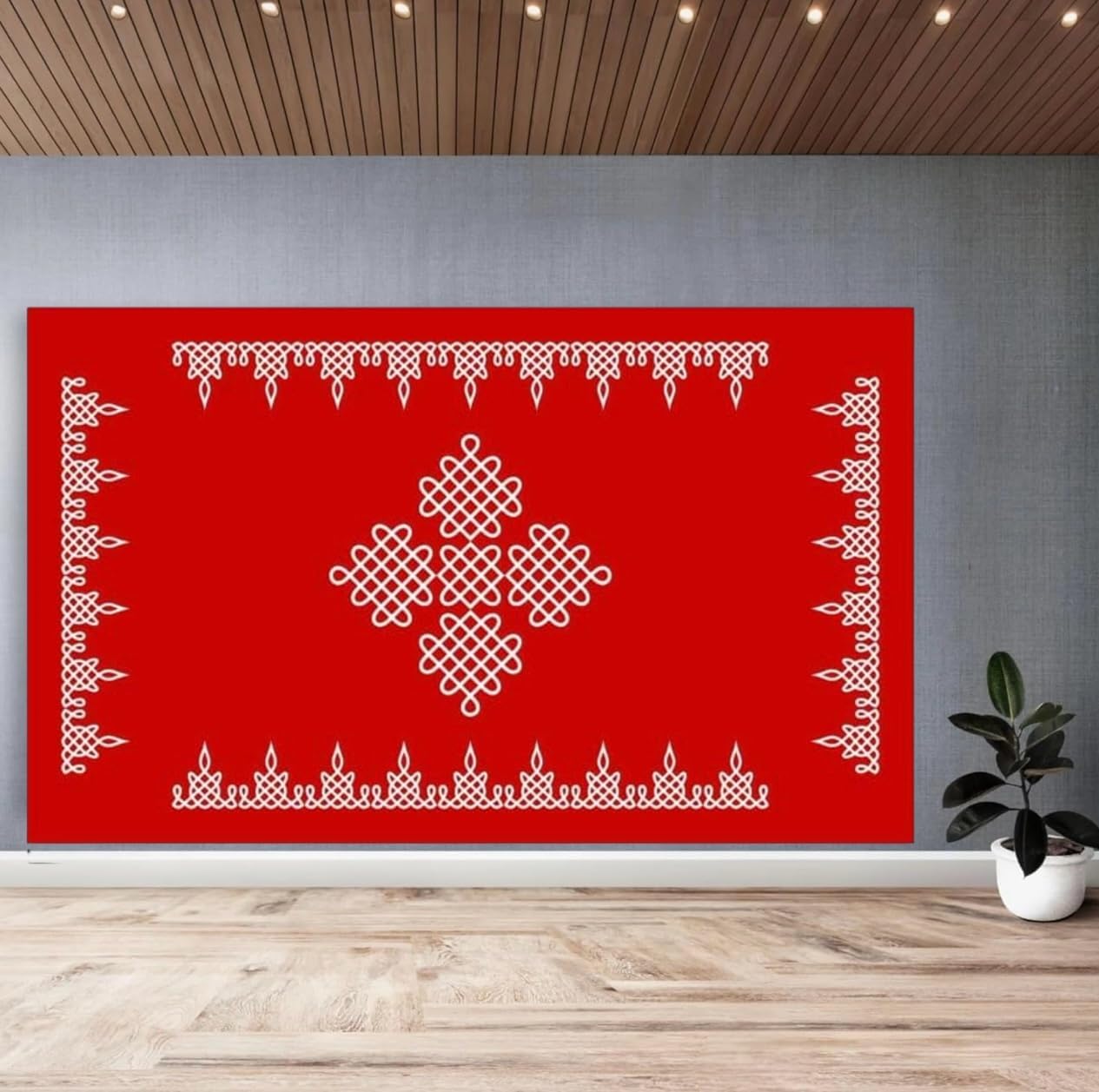 Amazon.com : Red Kolam Muggu Rangoli Floor Mat/Indian Backdrop Curtain ...