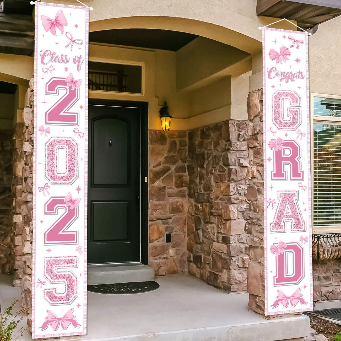 Amazon.com: Pink Bow Graduation Decorations 2025 Coquette Grad Banner ...