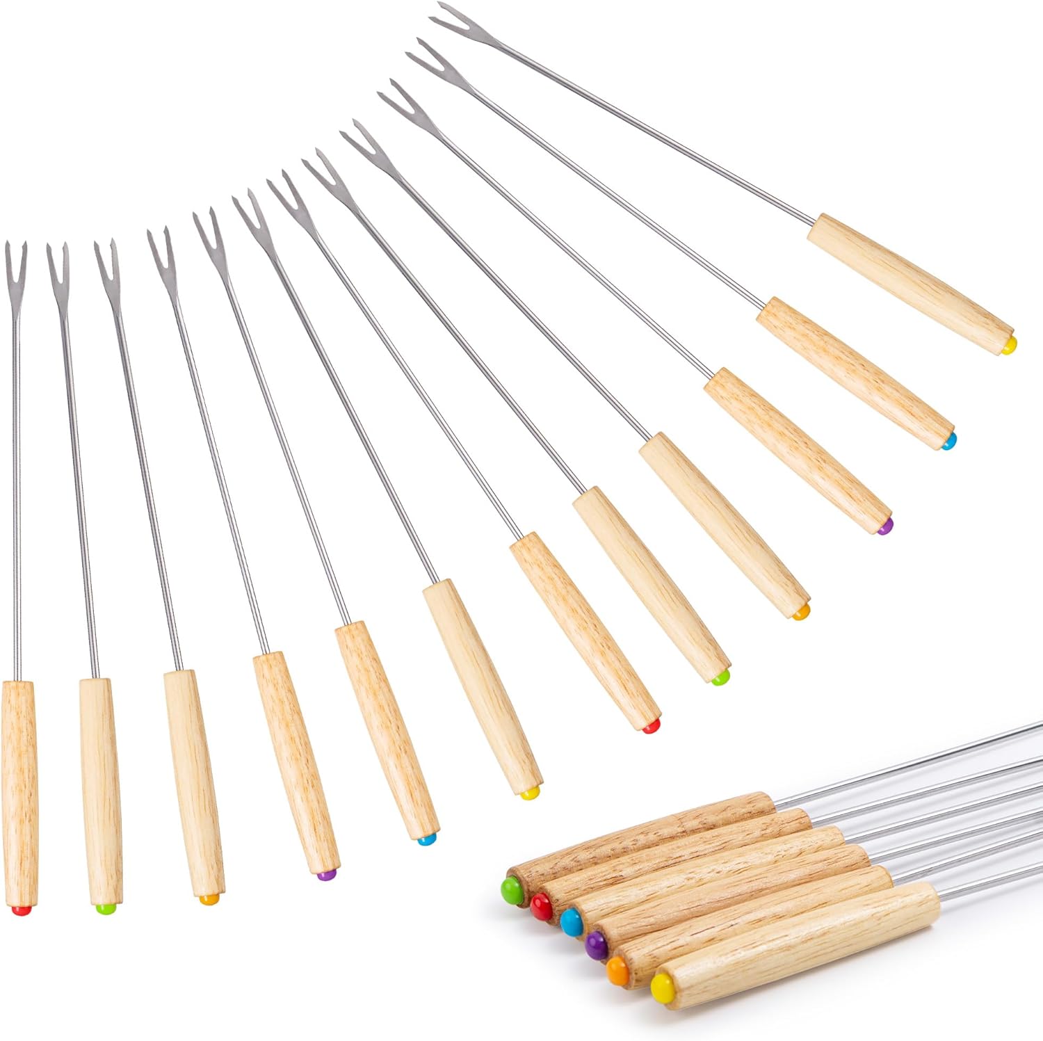 Amazon.com: 12PCS 9.5 Inch Color-Coded Wood Fondue Forks, Stainless ...