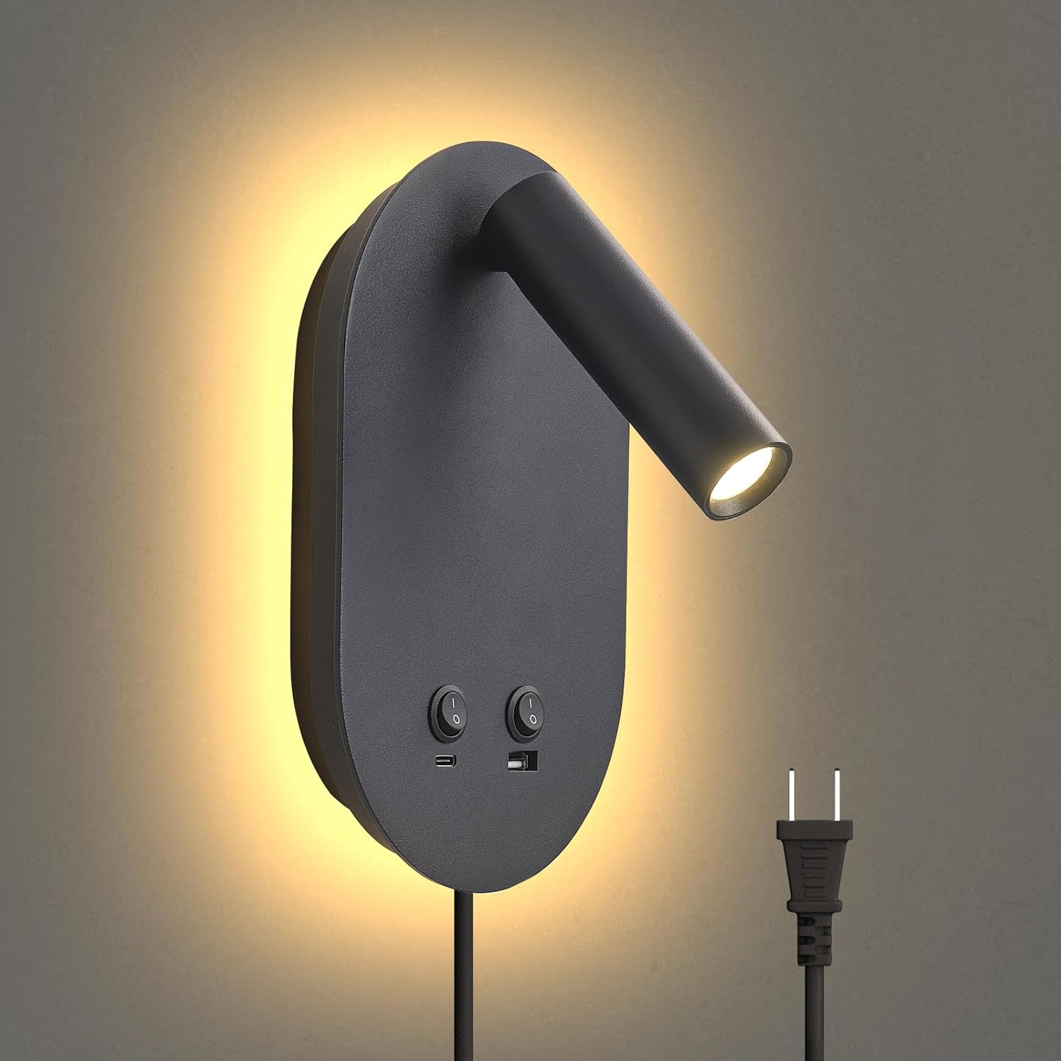 Wall Lamp Plug in Hardwired 2 in 1 Wall Sconces, Wall Mounted Reading ...
