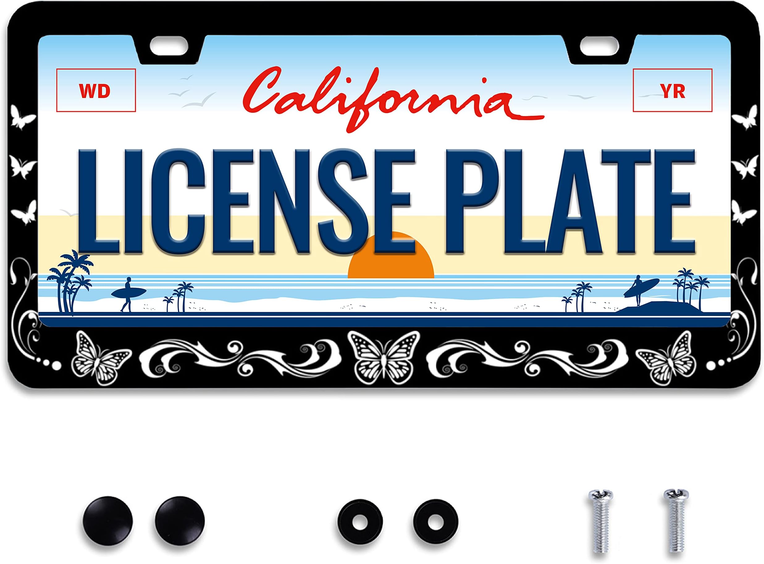 Amazon.com: HOSNYE Watercolor Butterfly License Plate Frame Flying ...