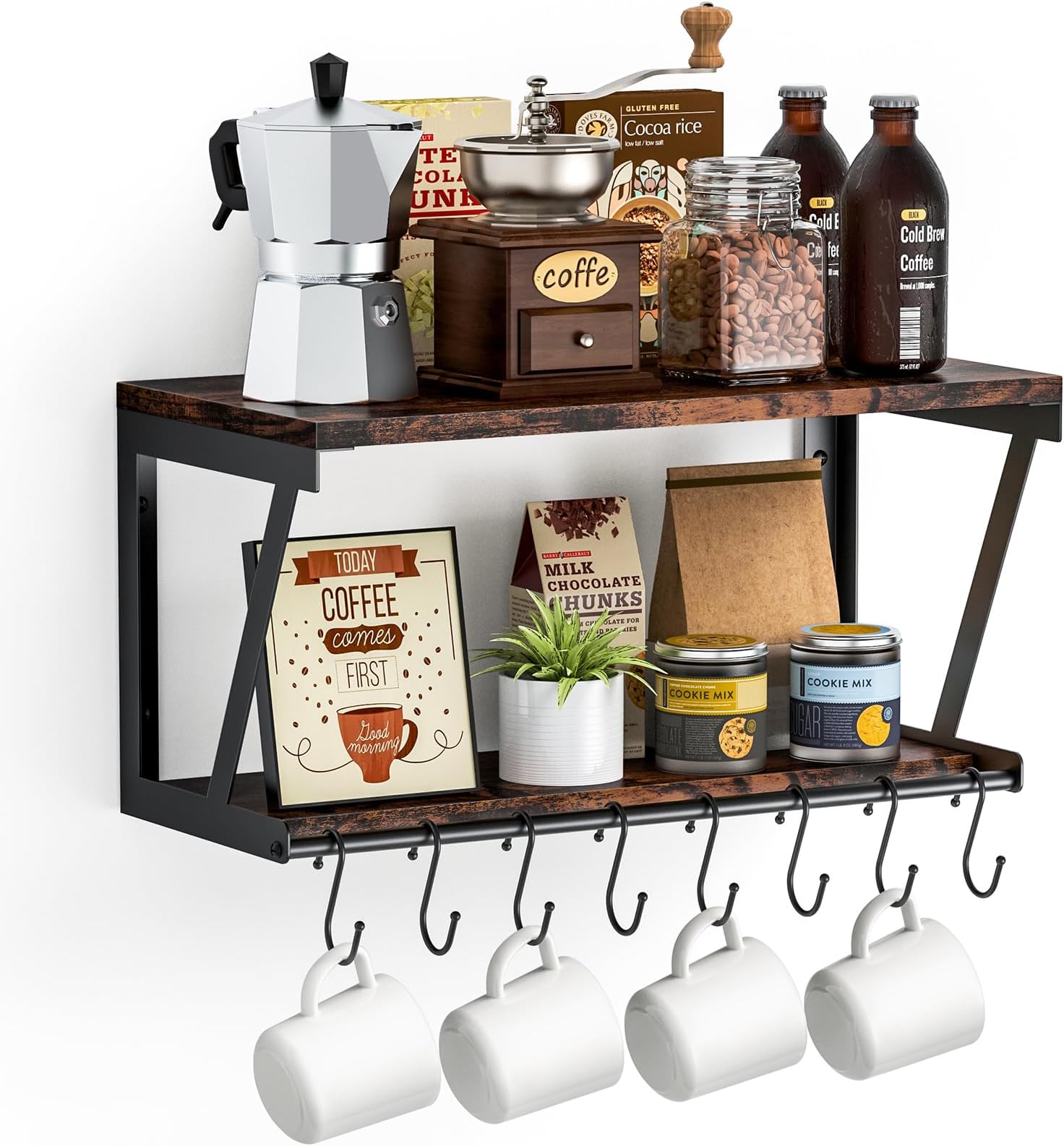 Amazon.com: THYGIFTREE Coffee Bar Shelves Wall Mounted with 8 Hooks ...