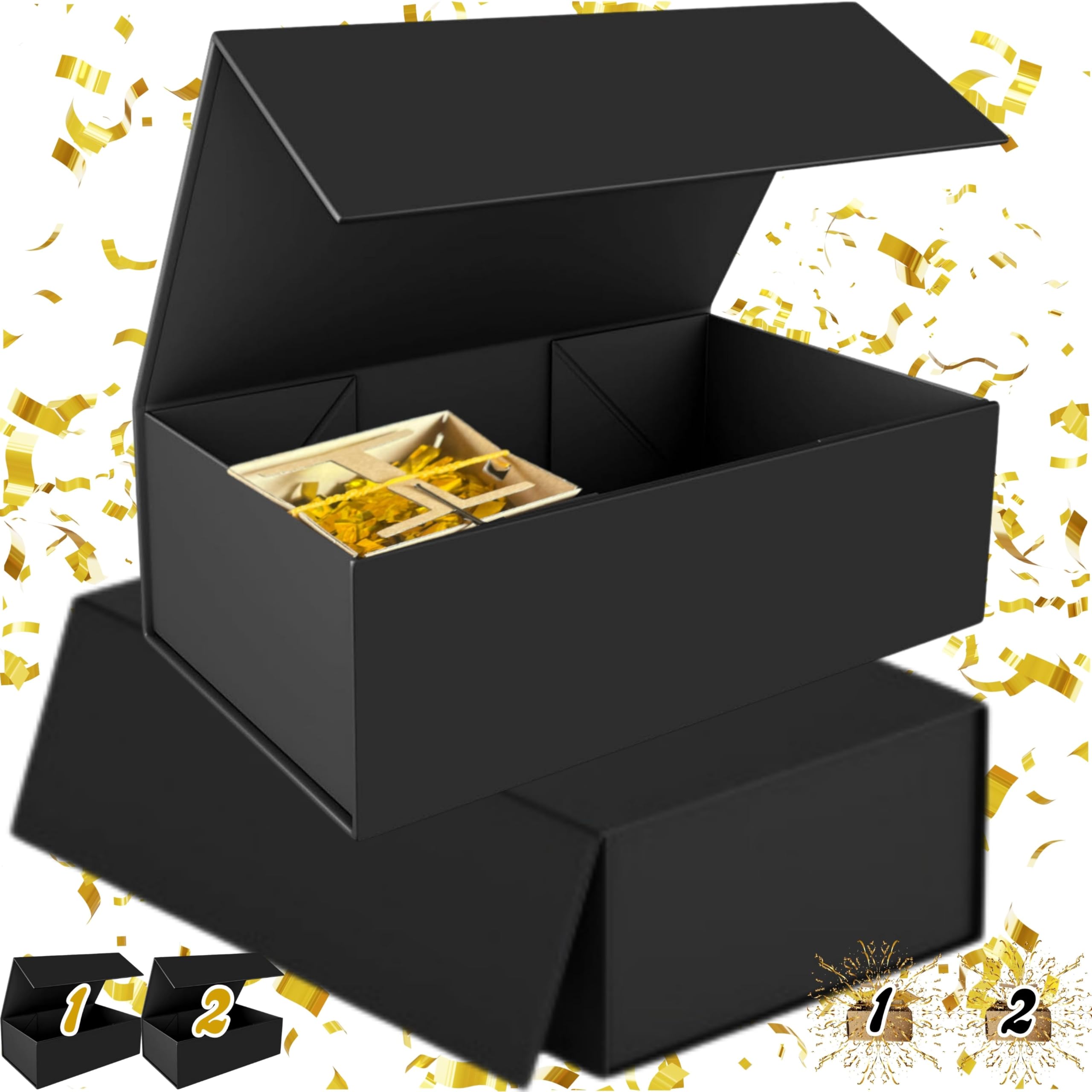 Amazon.com: 2 Gold Confetti Surprise Exploding Inserts + 2 Fancy Black ...