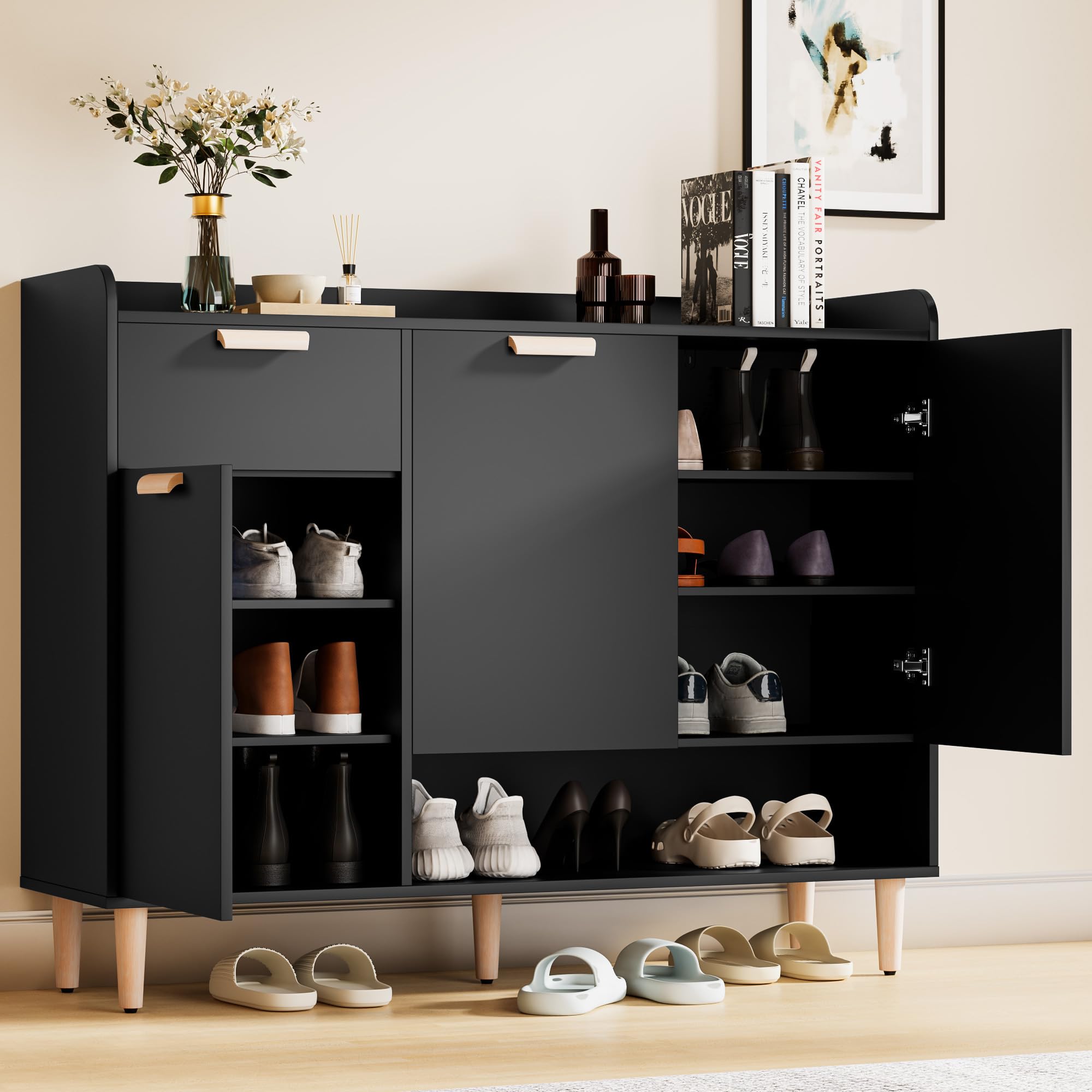 Amazon.com: Cozy Castle Shoe Storage Cabinet with Doors & Drawer, Slim ...