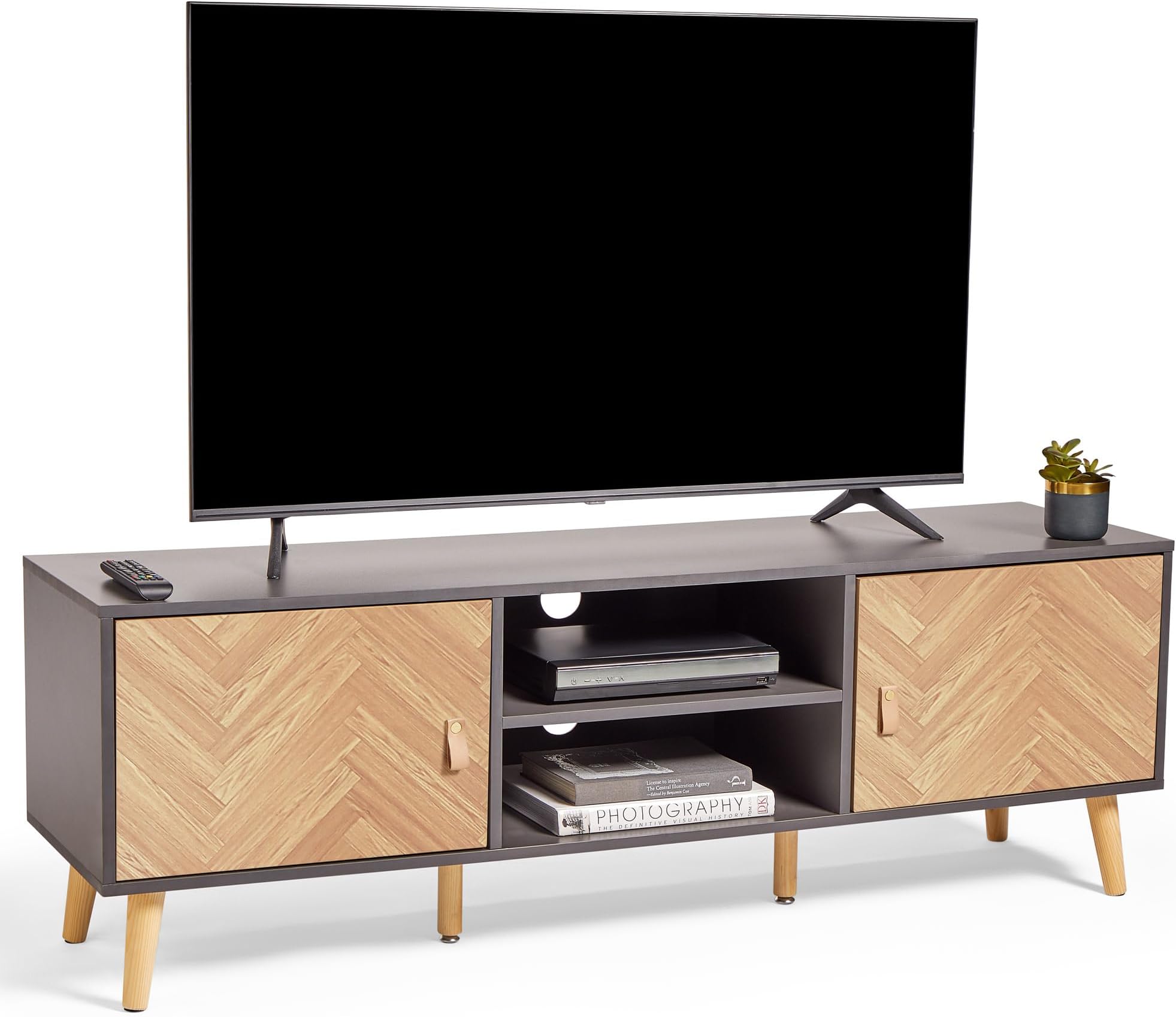 Racking Solutions TV Stand Unit - White & Grey Finish with Beech Effect ...