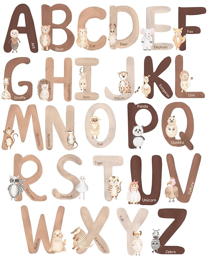 Amazon.com: Extra Large 6 Inch Neutral Animal Alphabet Wall Decals - 26 ...