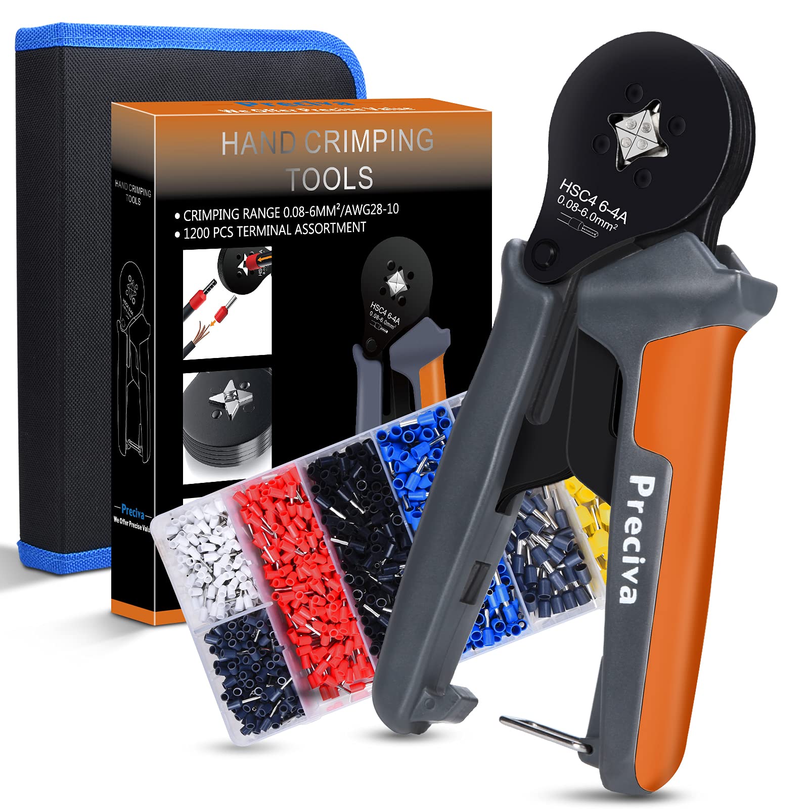 Preciva Ferrule Crimper Plier Kit, AWG28-10/0.08-6mm² Ferrule Crimping ...
