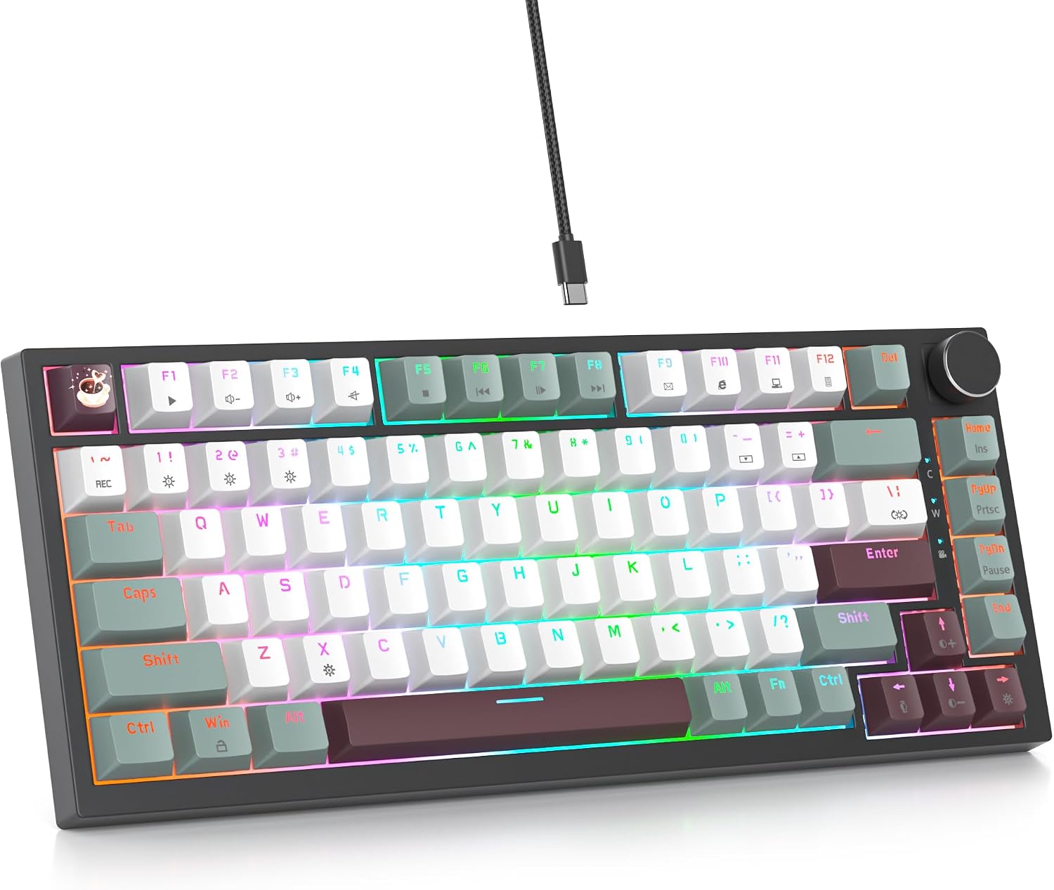 Amazon.com: 75% Wired Keyboard with Knob, 75 Percent Gaming Keyboard ...