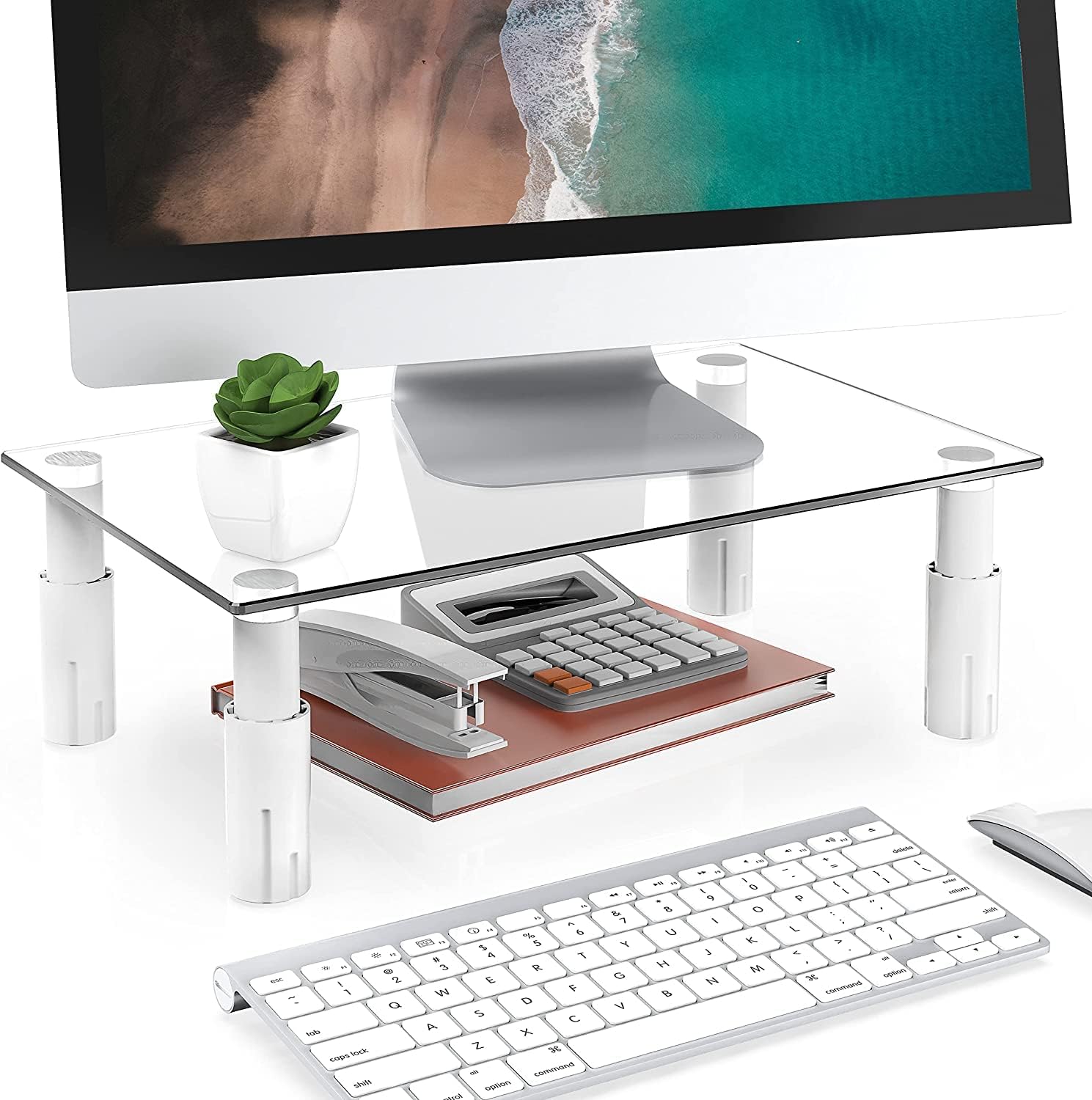 FITUEYES Glass Monitor Stand 3 Levels Height Adjustable PC Laptop ...
