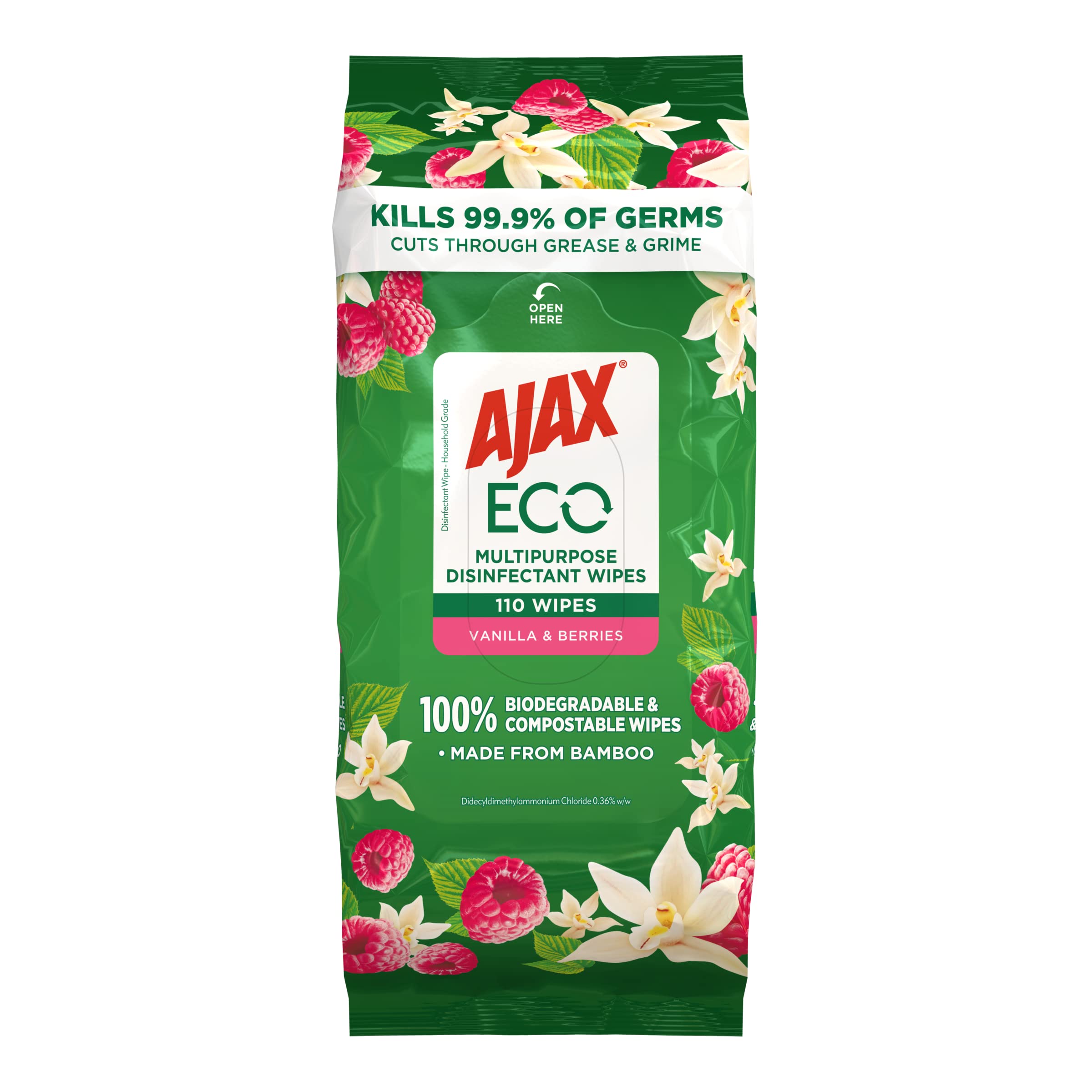 Ajax Eco Antibacterial Disinfectant Surface Cleaning Wipes, Bulk 110 ...