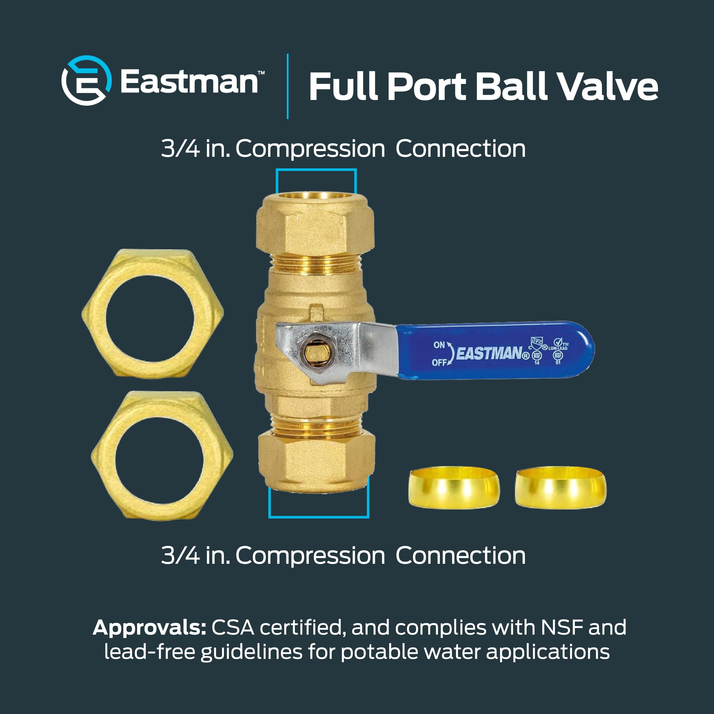 Snapklik.com : Full Port Ball Valve, 3/4 X 3/4 Inch Compression Ends ...