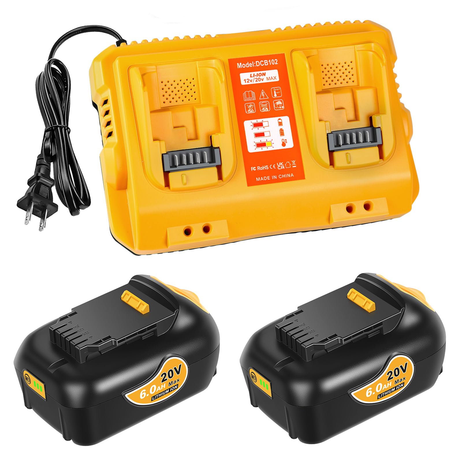 Amazon.com: 2 Pack 20V 6.0AH Replacement for dewalt Battery and DCB102 ...