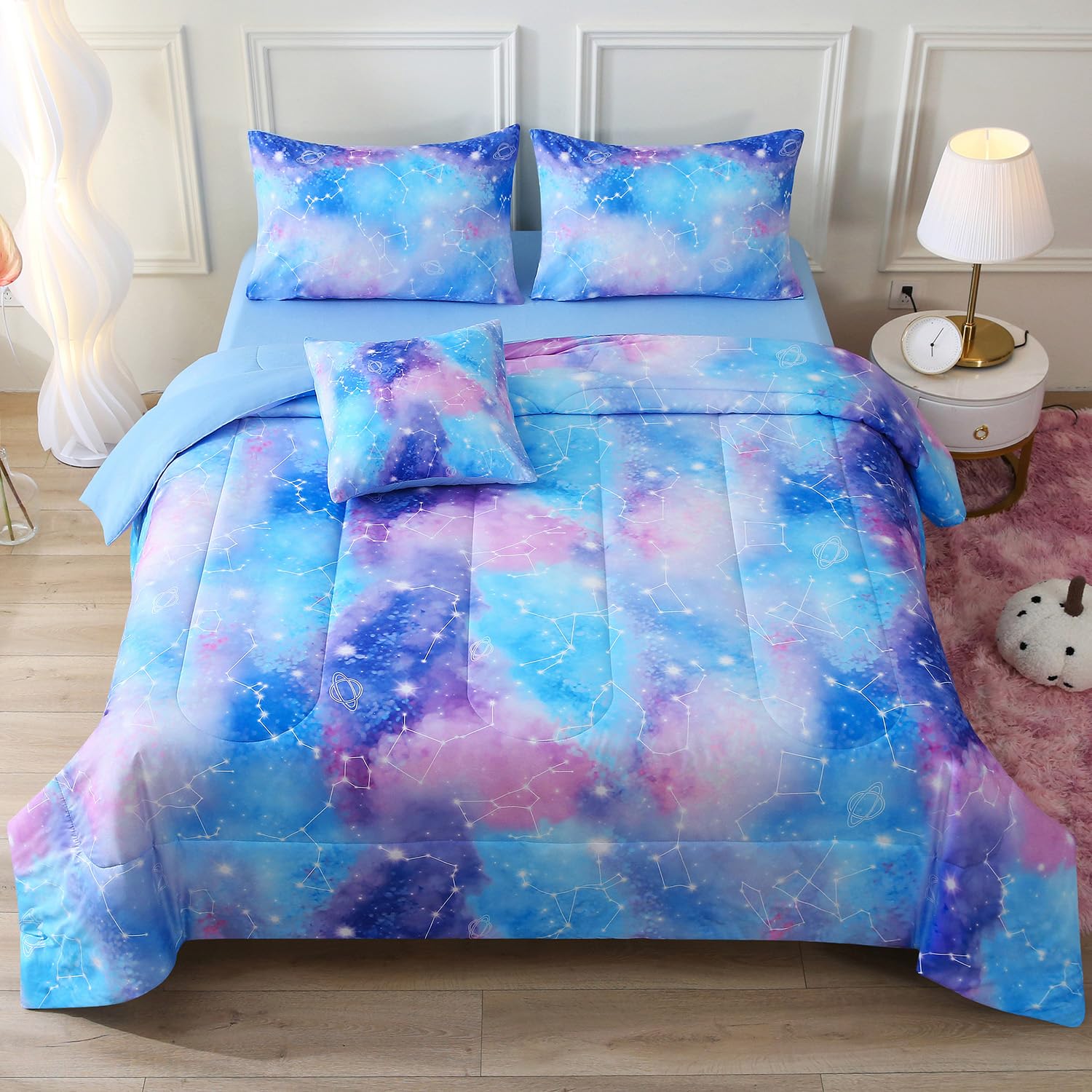 Amazon.com: JQinHome Twin Gradient Galaxy Comforter Set for Girls,6 ...