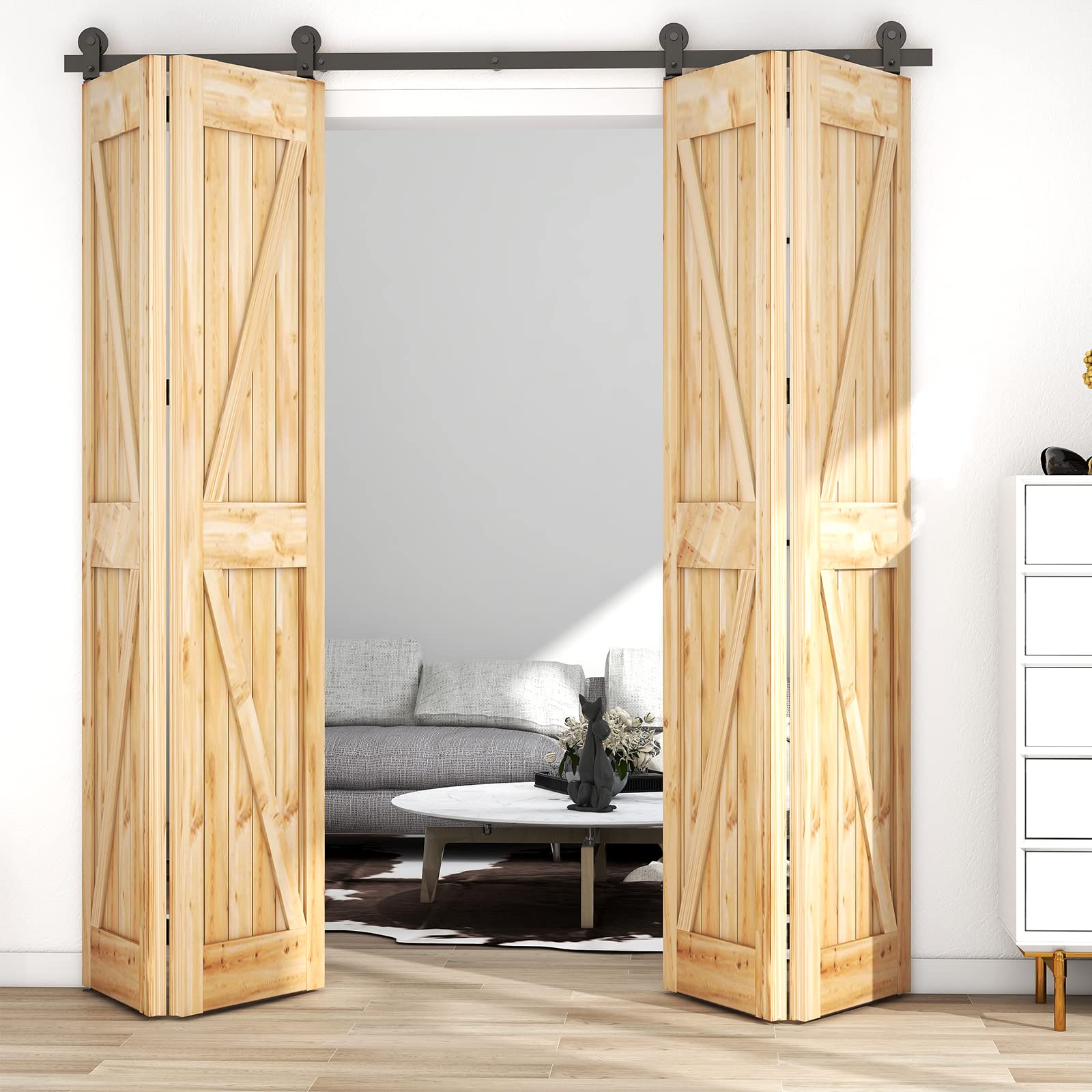 CCJH 10FT/120'' Bi-Folding Sliding Barn Door Hardware Kit Heavy Duty ...