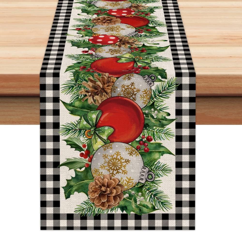 Amazon.com: ARKENY Christmas Buffalo Plaid Table Runner 13x72 Inches ...