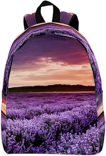backpack Lavender Flower Nature Purple Size: 15x11.5x6 inch travel bag ...