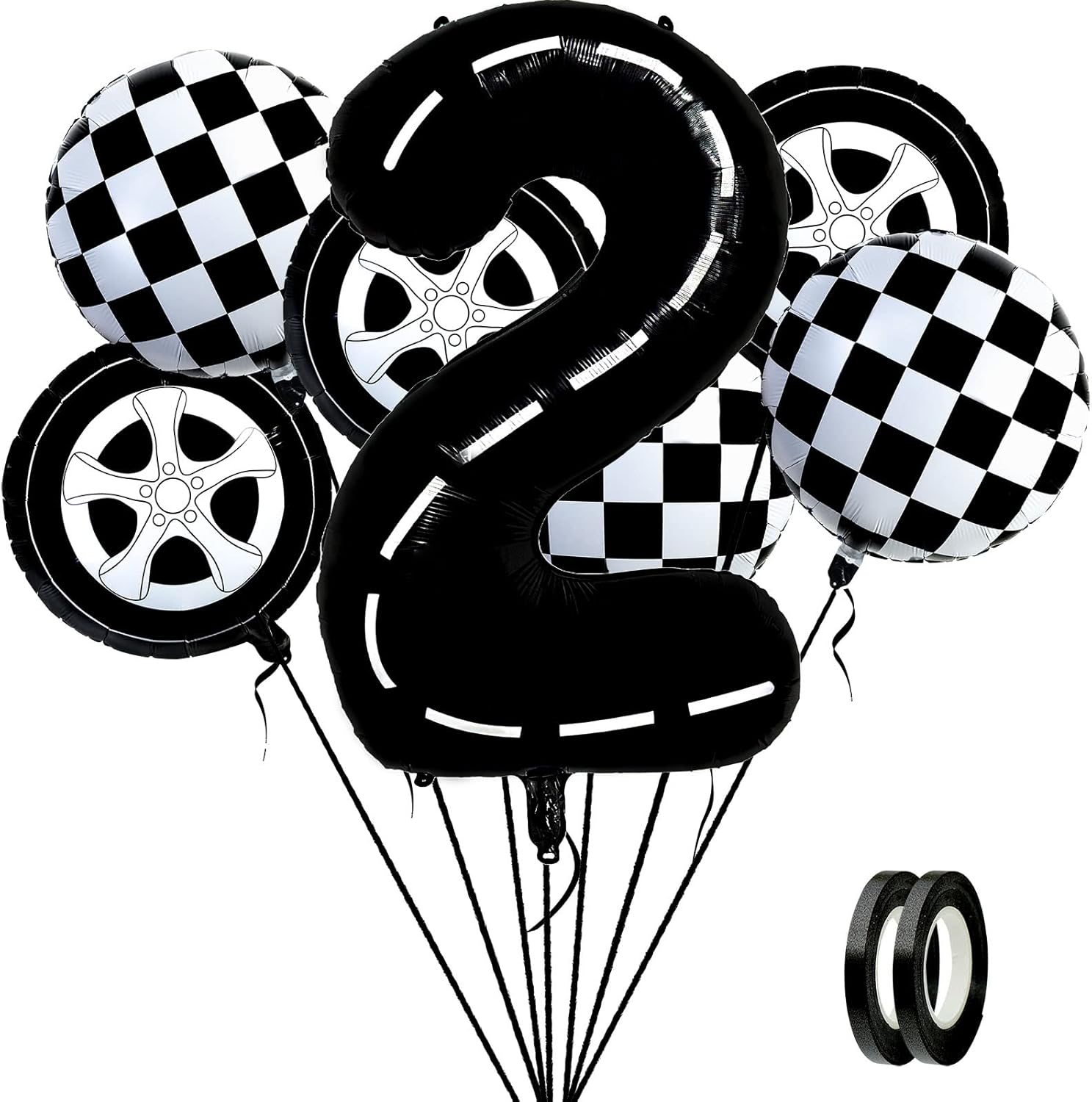 Amazon.com: Race Car Balloons 40 Inch Racetrack Number 2 Black Balloons ...