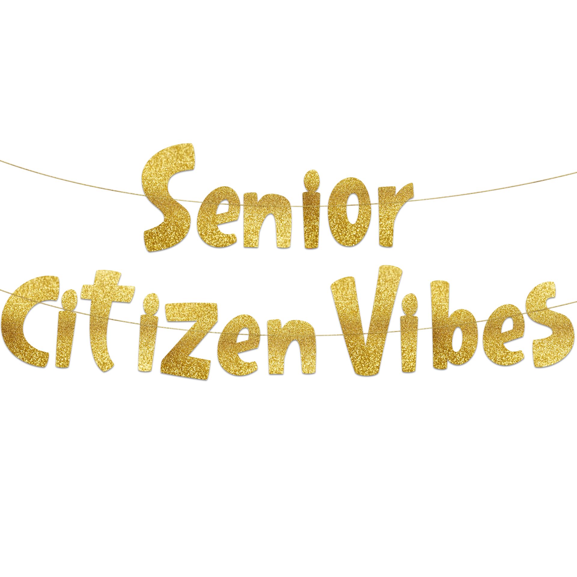 Amazon.com: Senior Citizen Vibes Funny Birthday Gold Glitter Banner ...
