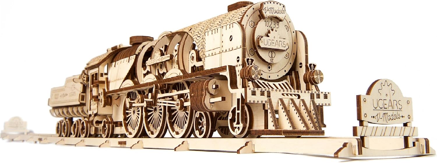 UGEARS V-Express Steam Train with Tender 3D Wooden Puzzle Instruction ...
