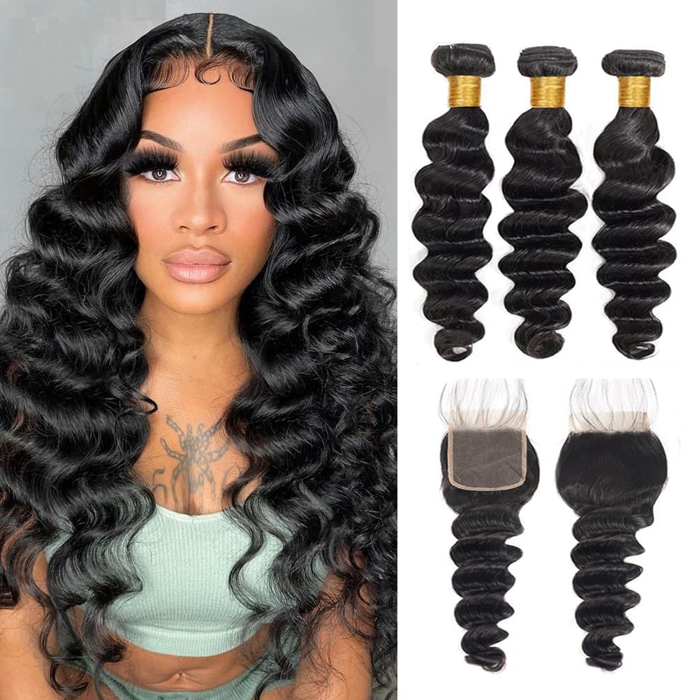 Amazon.com : Amaykai Loose Deep Wave Bundles with Closure (16 18 20+14 ...