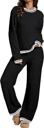 luvamia Two Piece Lounge Sets for Women Fuzzy Long Sleeve Knitted ...