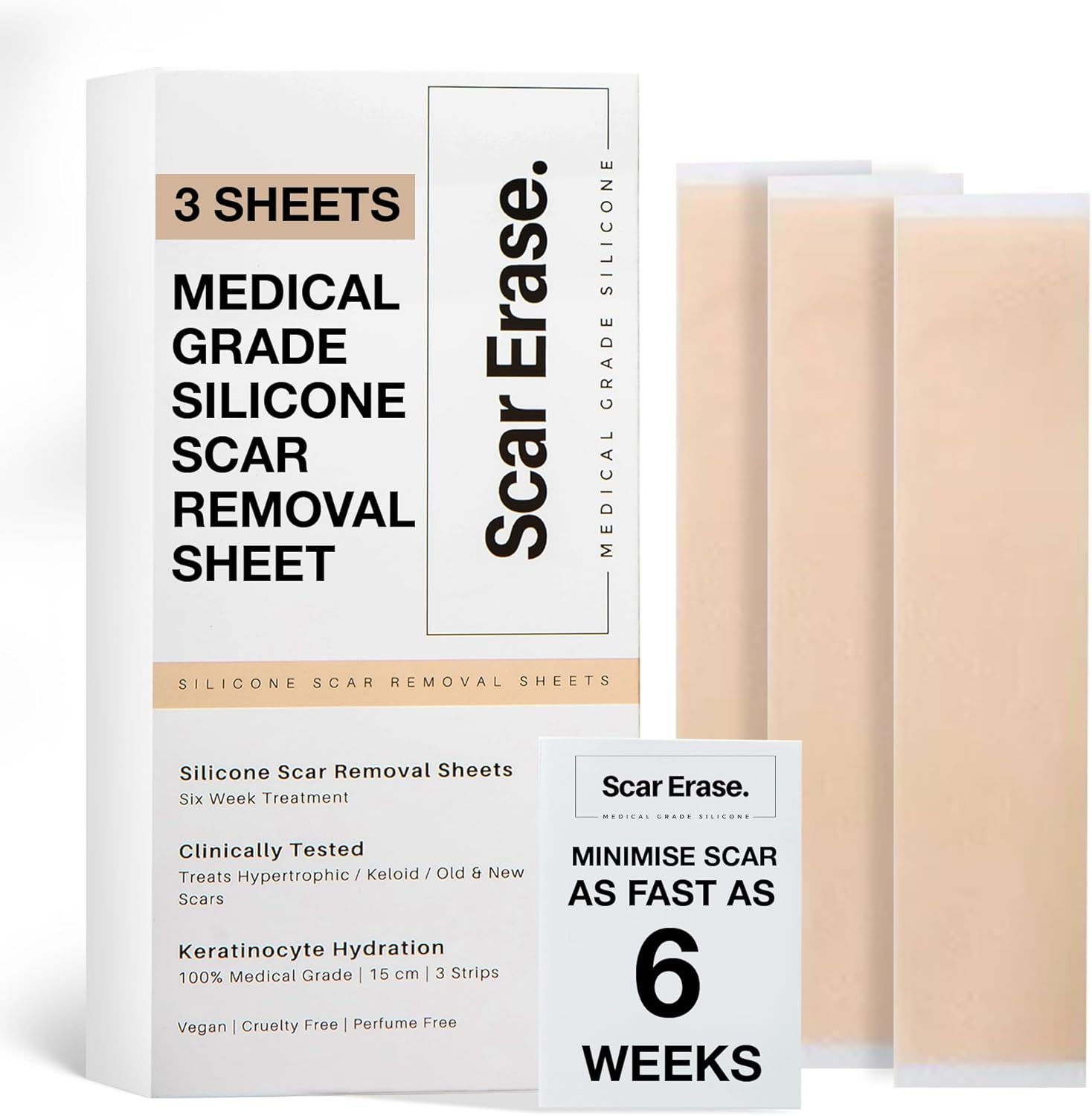 SCAR ERASE Medical Grade Silicone Scar Sheets (3cm x 15cm) - Soften and ...