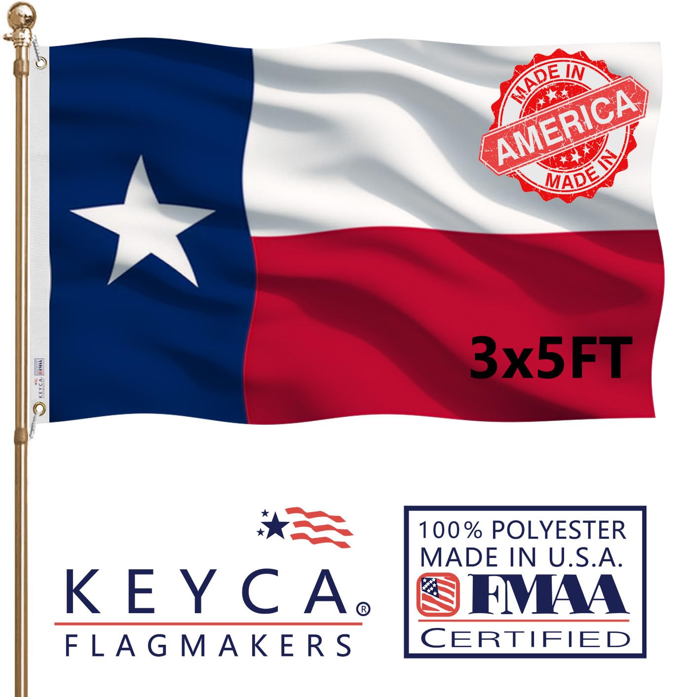 Amazon.com : KEYCA Texas State Flag 3x5 FT Made in The USA- Heavy Duty ...