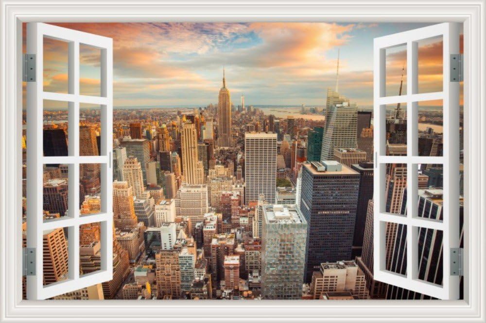 Amazon.com: 3D Window Wall Decals New York City Wall Art Cityscape ...