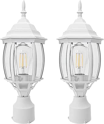 2 Pack White Outdoor Lamp Post for Patio Pathway, 17inch White Outdoor ...
