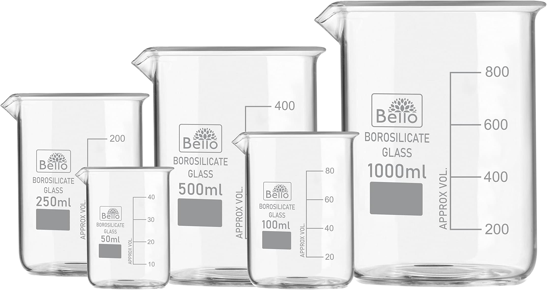 Bello Borosilicate 3.3 Glass Beaker 50 ml, 100 ml, 250 ml, 500 ml, 1000 ...