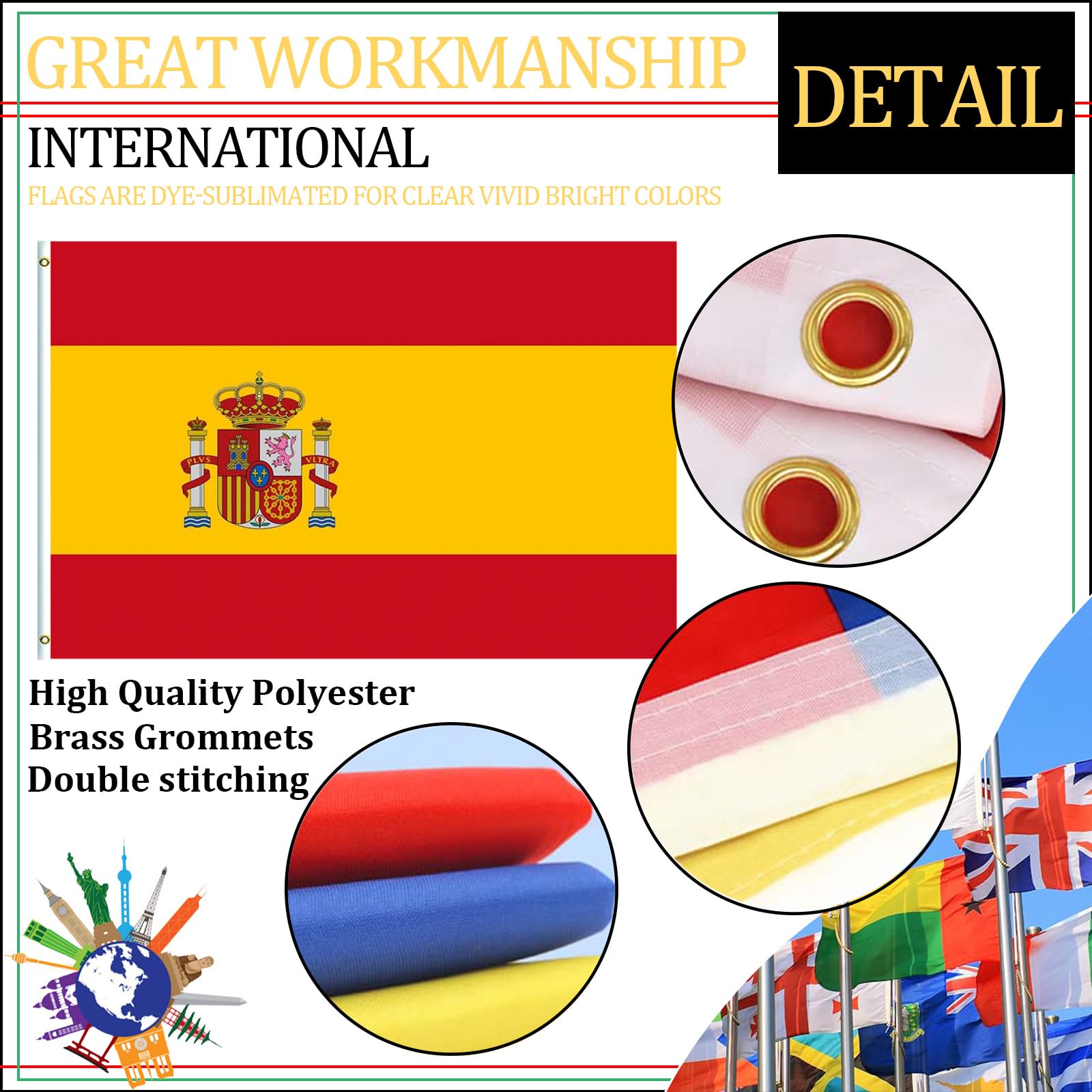 Large Spain Flag 5ftx3ft,Spain Decorations Flag Big Spain National Flag ...