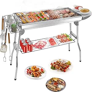 Amazon.com: TeqHome Portable Folding Charcoal BBQ Grill, Large Stainless Steel Foldable Outdoor ...