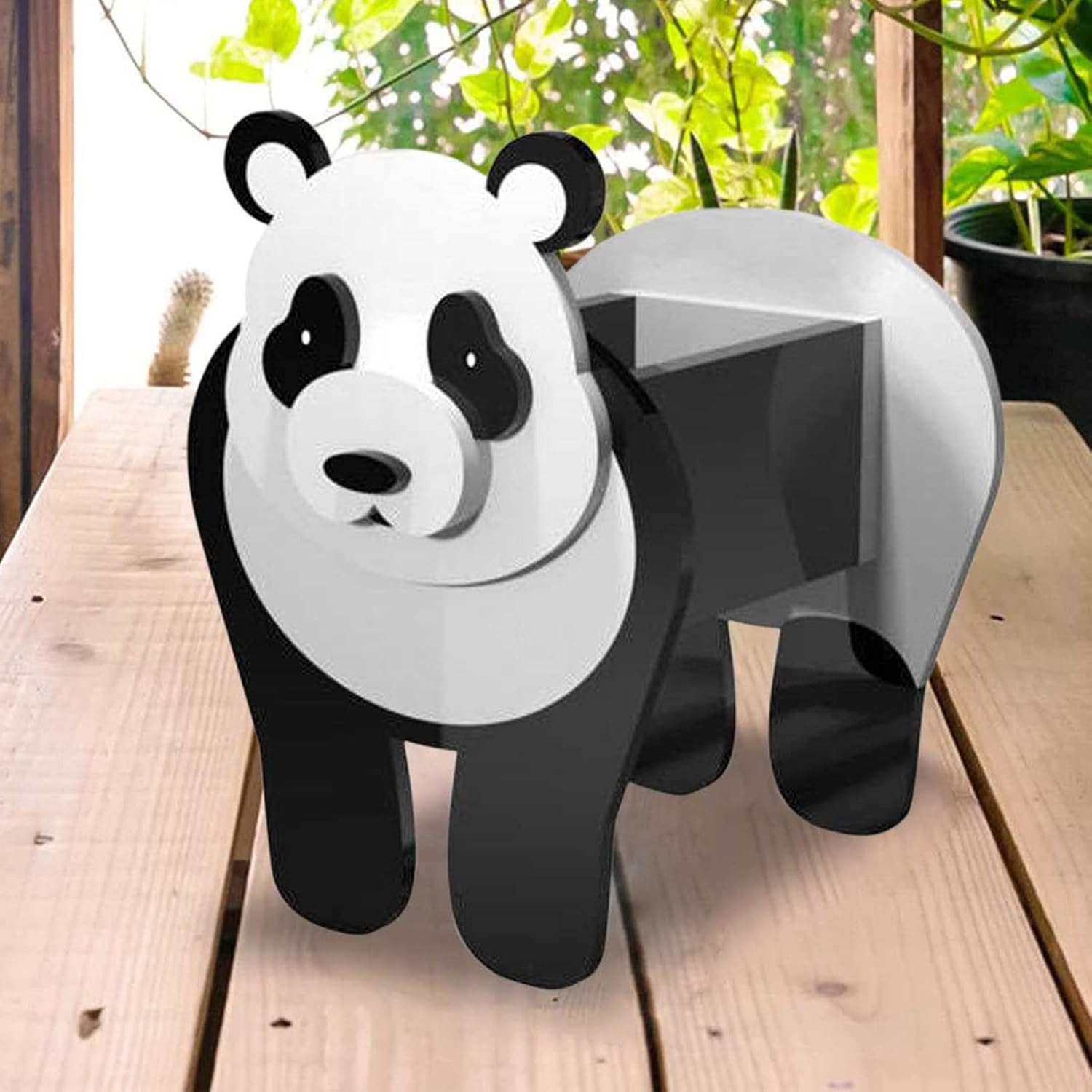 PULCHR Panda Shaped Planter Pot, Wooden Panda Planter Plant Pot, Animal ...