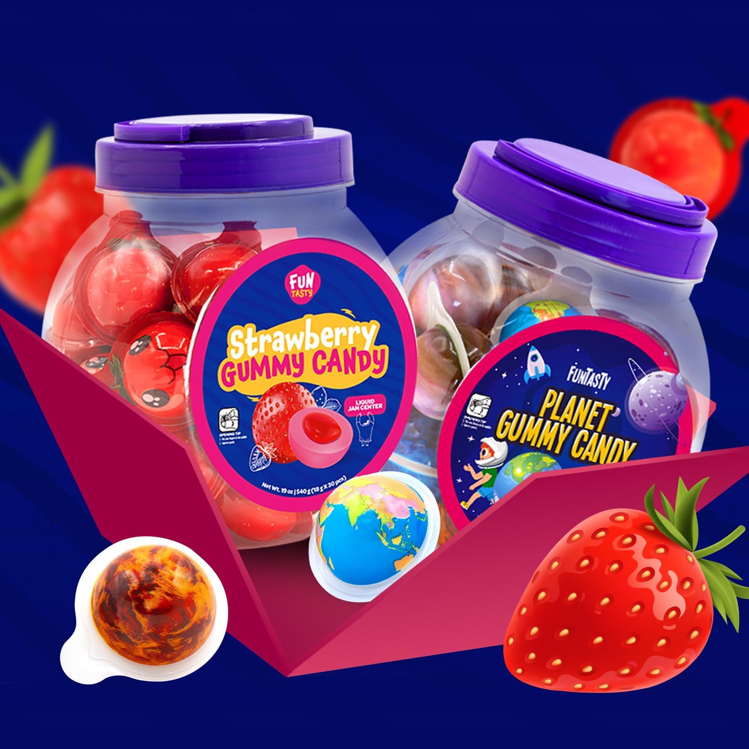 Amazon.com : Funtasty Planets Gummy Balls Candy with Jam Center ...