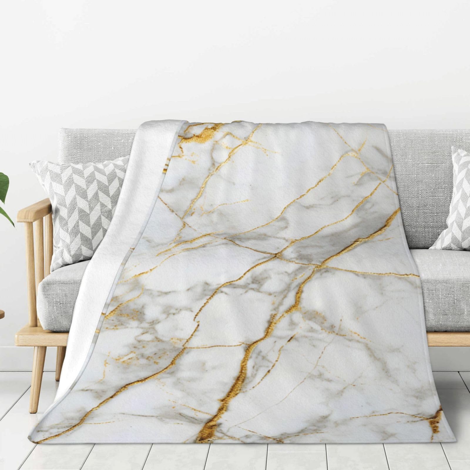 Amazon.com: Oplp White Gold Marble Throw Blanket for Bed Sofa Couch ...