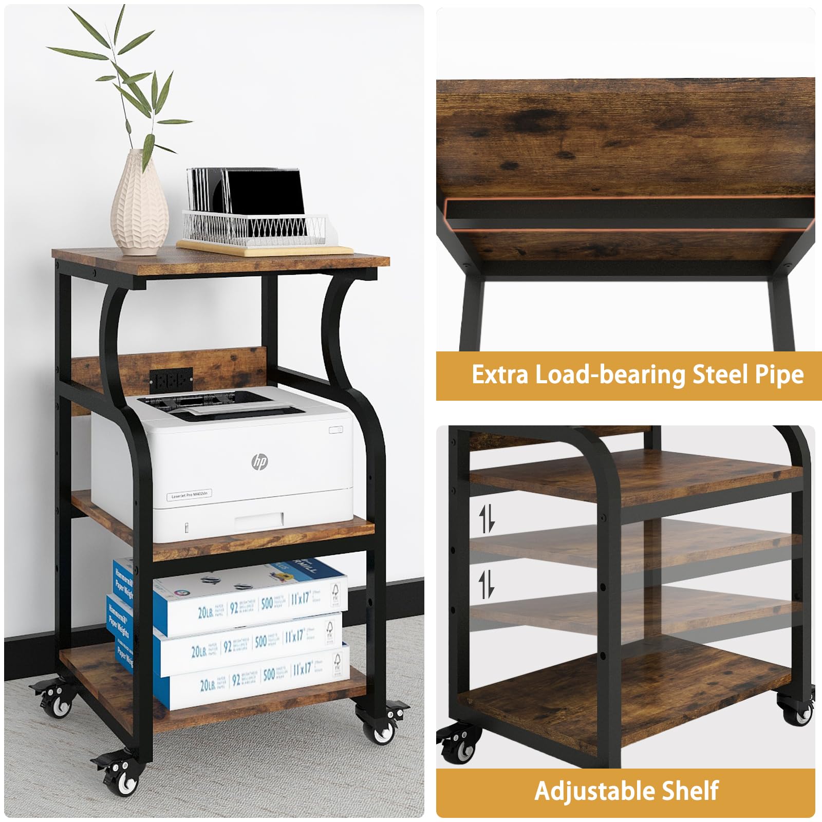 Natwind 3 Tier Printer Stand,Printer Table with Adjustable Storage ...