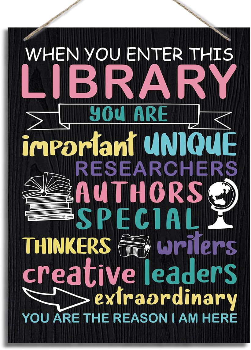 Amazon.com: When You Enter This Library Sign, Decorative Hanging Wood ...