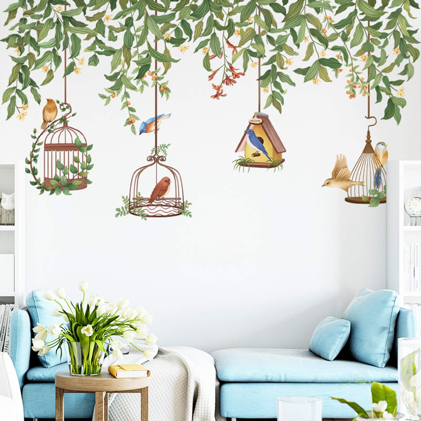 Amazon.com: Flower Vine Tree Branch Wall Decals with Birdcage, Colorful ...