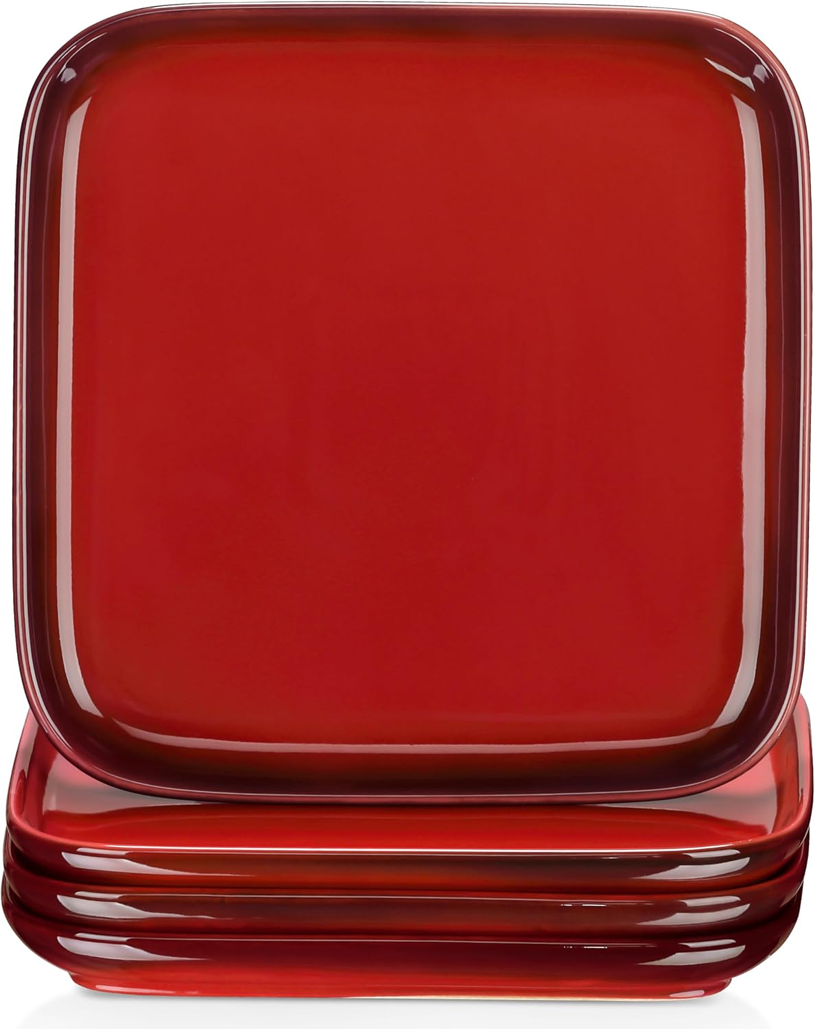 Amazon.com | LOVECASA Square Dinner Set, 4 Red Stoneware Plates - 7.4 ...