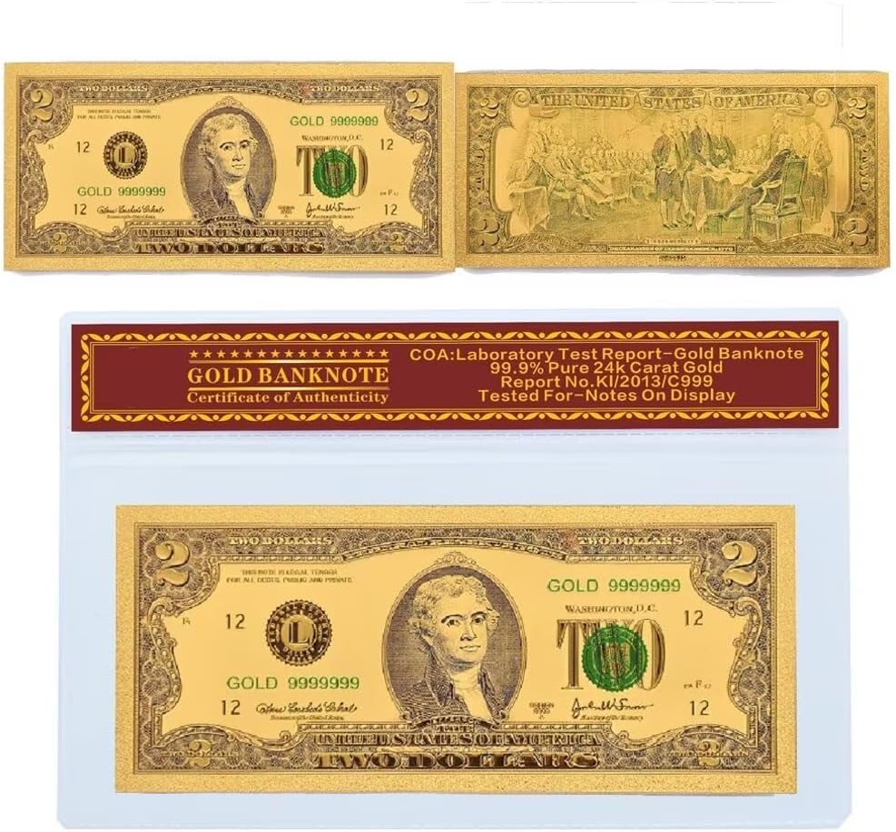 Amazon.com: YIQILAFADA 1PC 2 Dollar Bill with Holder, Gold Dollar Bill ...
