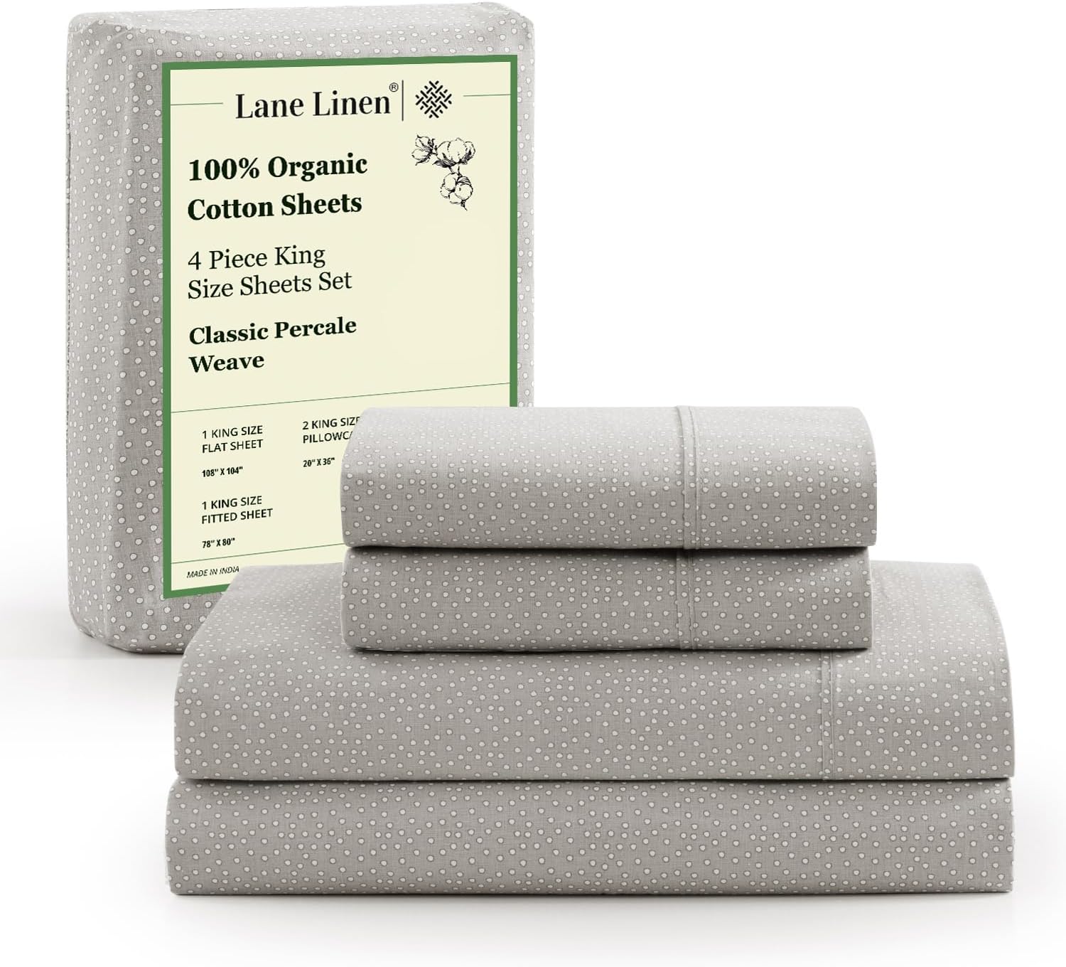 Amazon.com: LANE LINEN 100% Organic Cotton Sheets King Size, Low ...