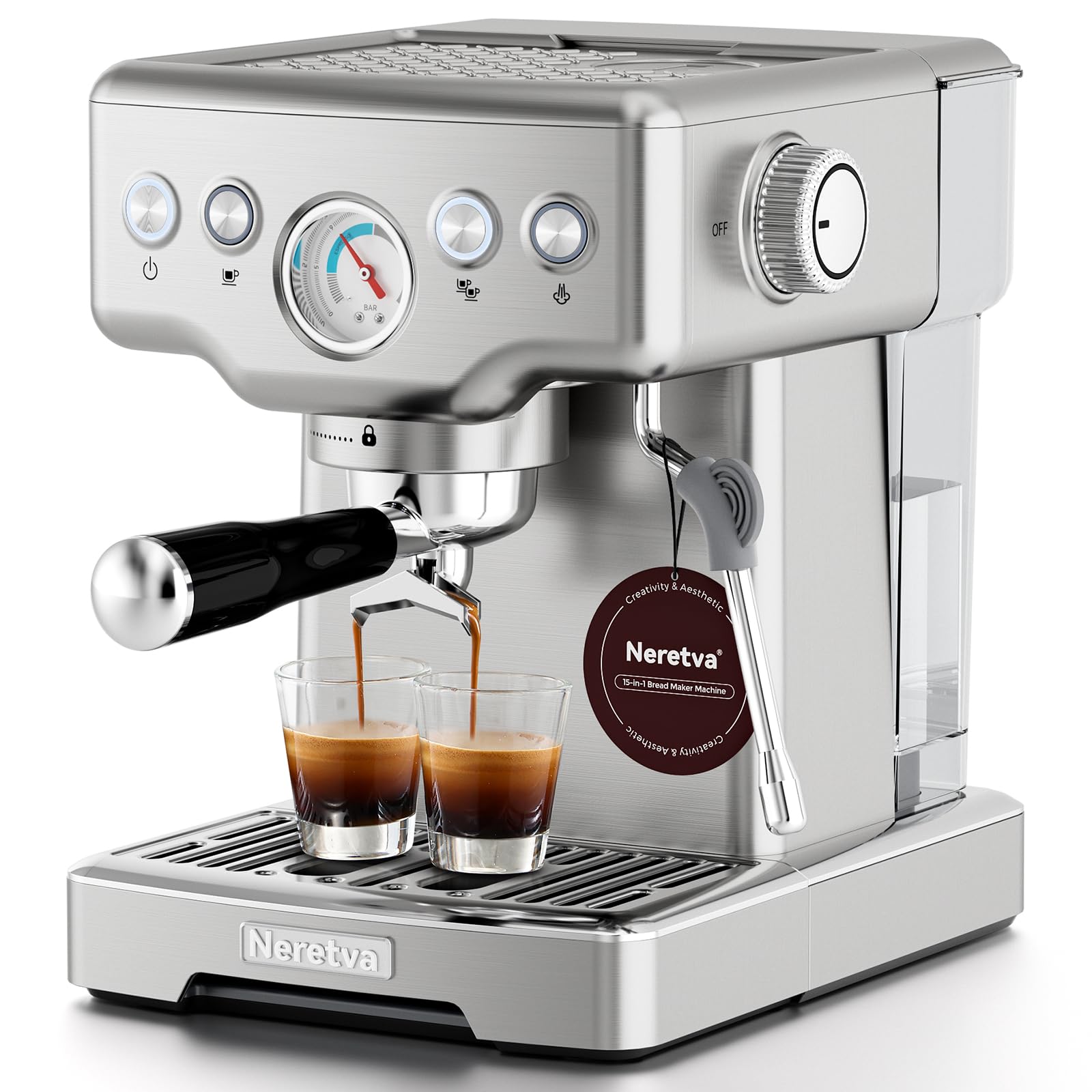 Amazon.com: Neretva Espresso Machine, 2 in 1 Stainless Steel Coffee and ...