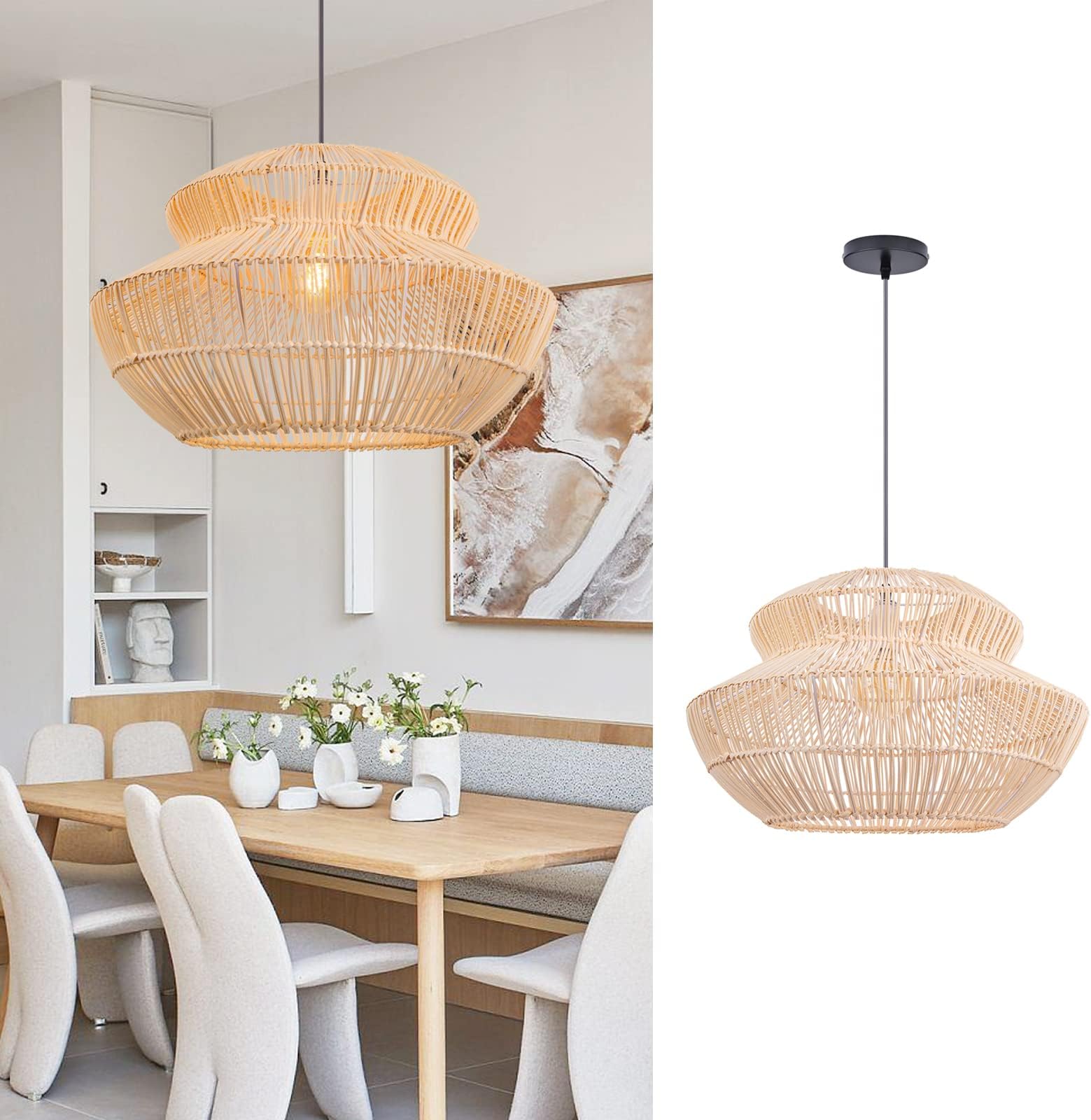 Arturesthome Hand Woven Rattan Pendant Light, Farmhouse Hanging Light ...