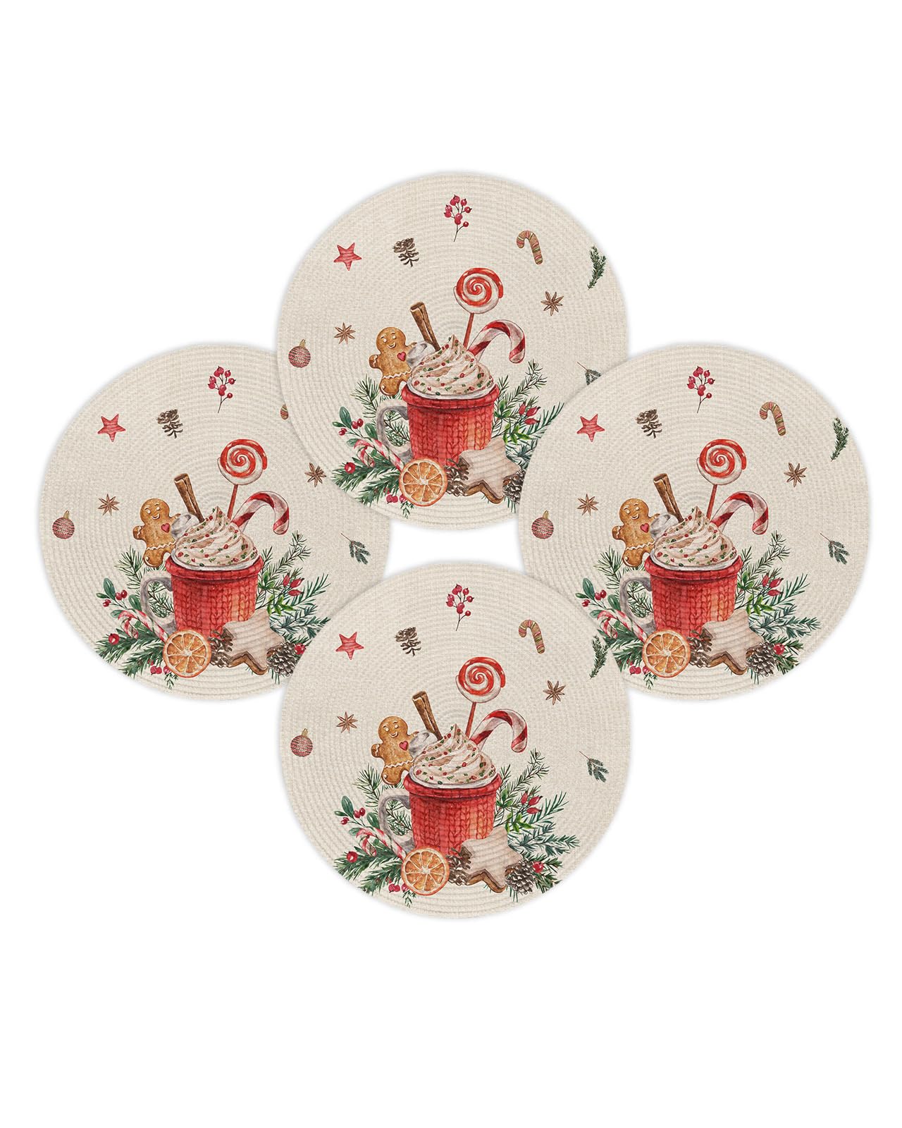 Amazon.com: Christmas Round Placemats Set of 4 Gingerbread Candy Cane ...