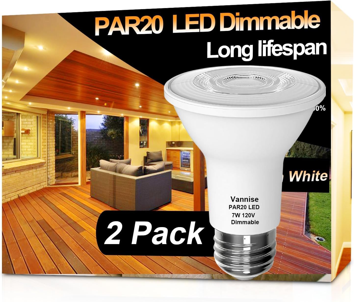 Vannise PAR20 LED Bulbs 3000K Warm White, 2PCS High Output 480LM LED ...