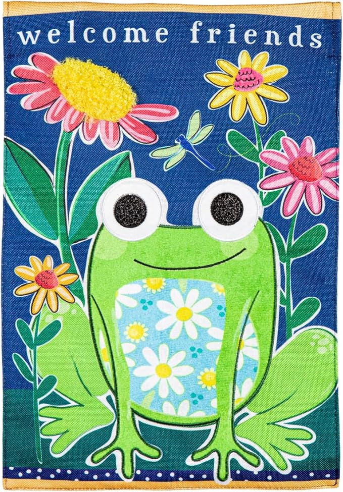 Amazon.com : Evergreen Flag Welcome Friends Frog Burlap Spring Garden ...