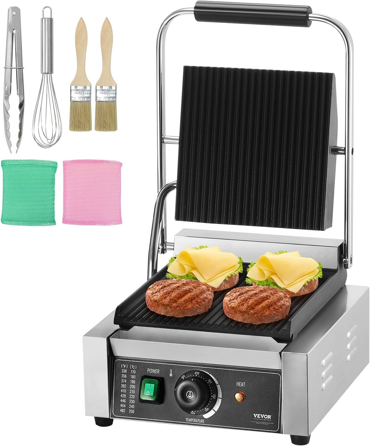 Amazon.com: VEVOR Commercial Panini Grill, 1800W Electric Sandwich ...