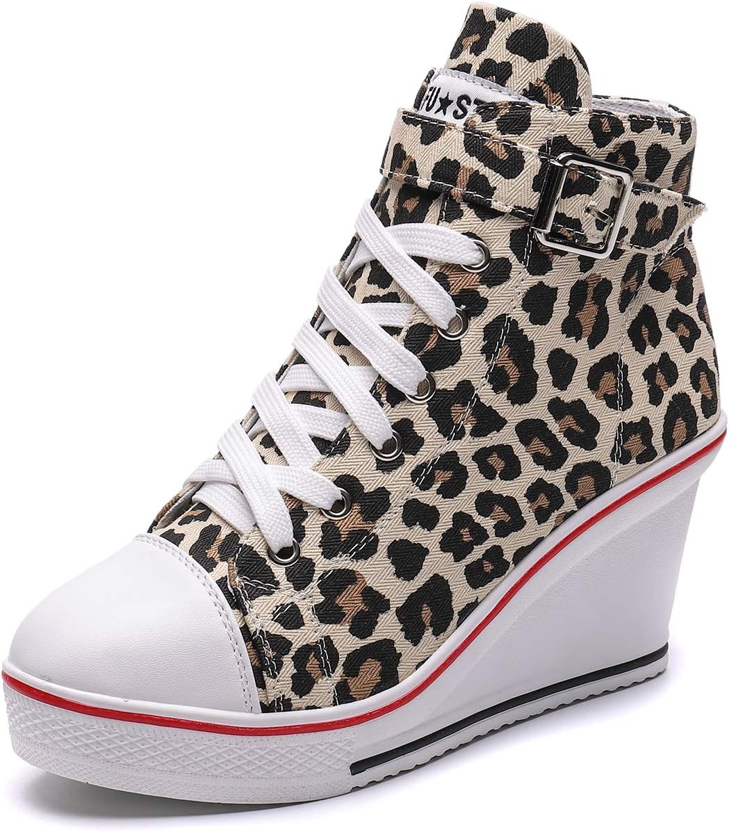 Amazon.com | Women's Canvas High-Heeled Shoes Fashion Sneakers Casual ...